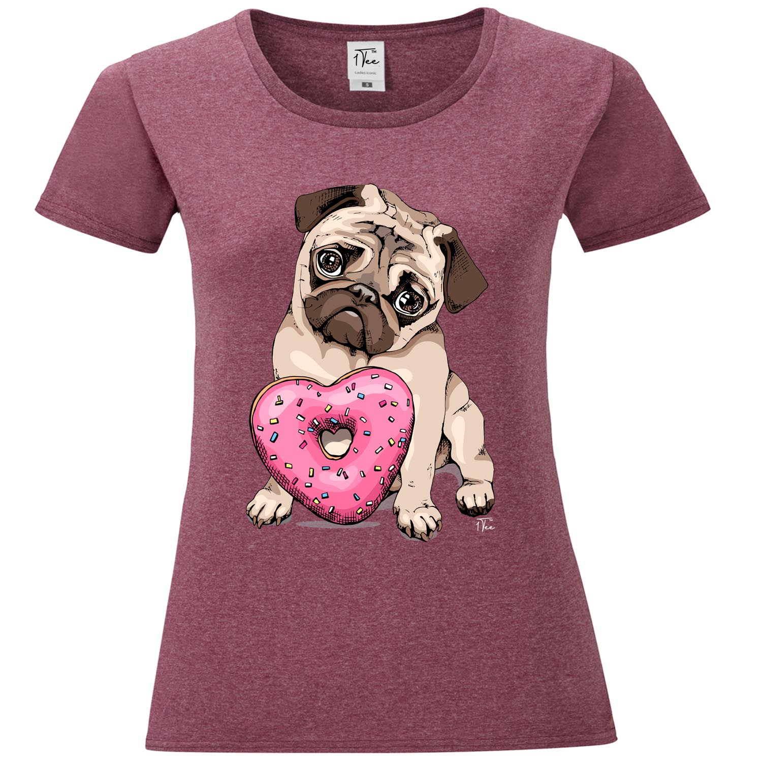 1Tee Womens Pug with Heart Donut T-Shirt | eBay